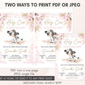 Editable Pink Highland Cow Baby Shower Invitation, Holy Cow Baby Shower ...