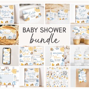 Editable Boy Splish Splash Baby Shower Bundle, Blue Beach Summer Baby ...