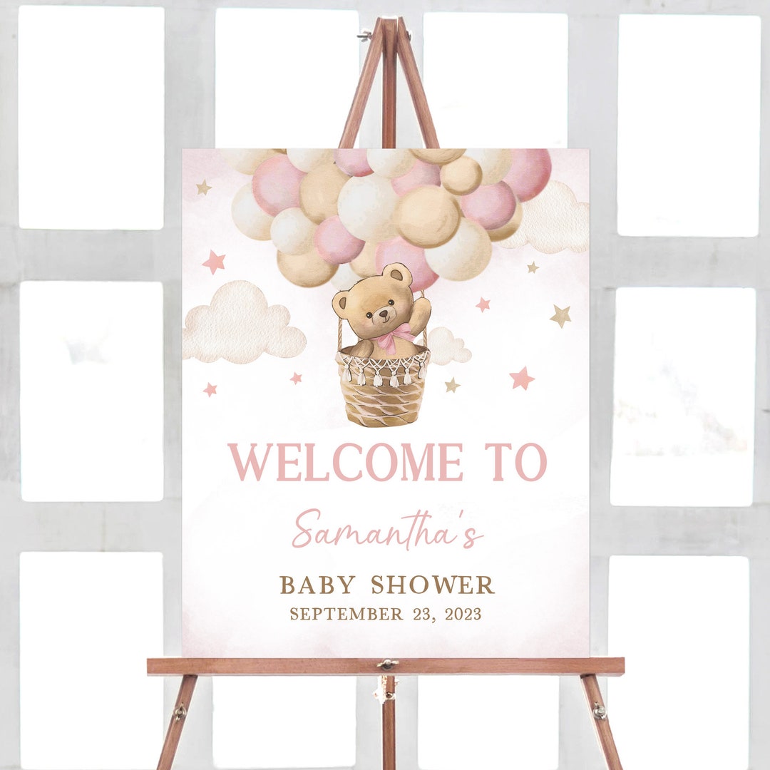 Editable Girl Pink Bear Baby Shower Welcome Sign We Can Bearly Wait ...