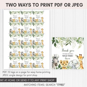 Editable Safari Birthday Favor Tags, Wild One Birthday Gift Tags ...
