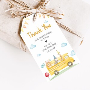 Editable Wheels on the Bus Birthday Favor Tags, Yellow School Bus ...