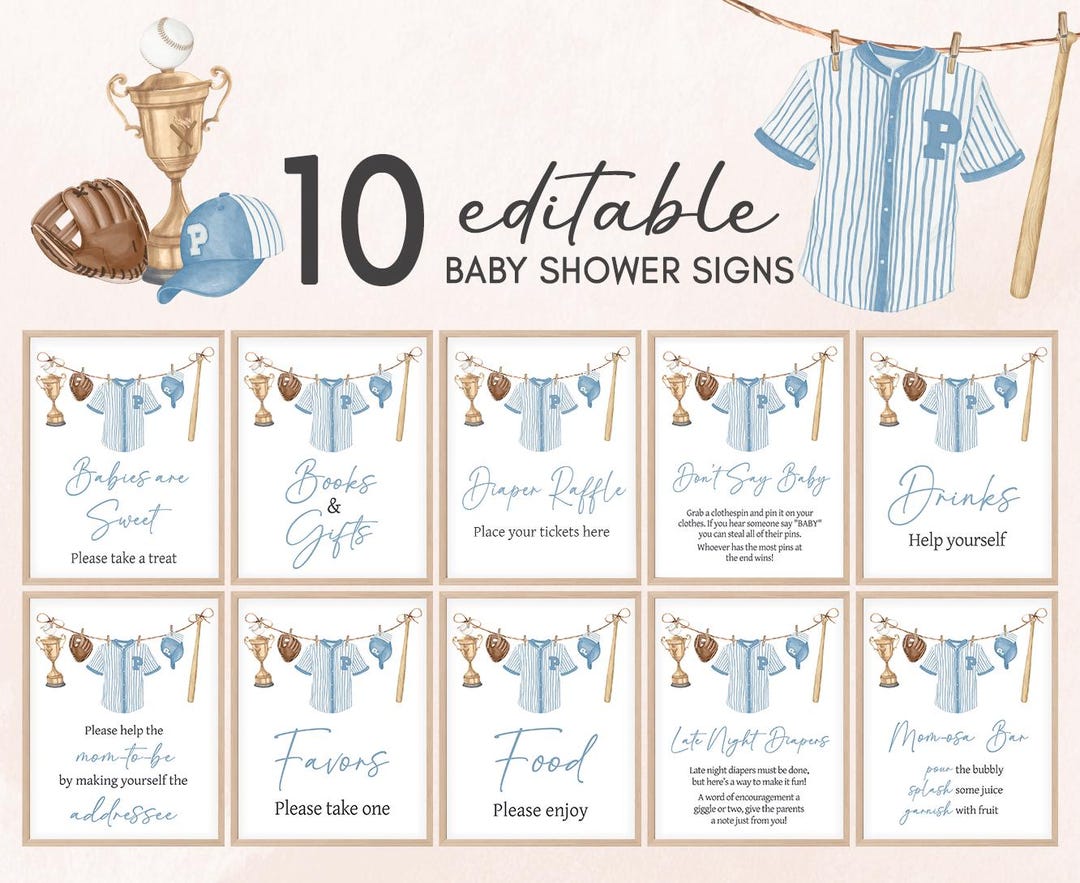 Editable Baseball Baby Shower Table Sign, A Little Slugger is on the ...