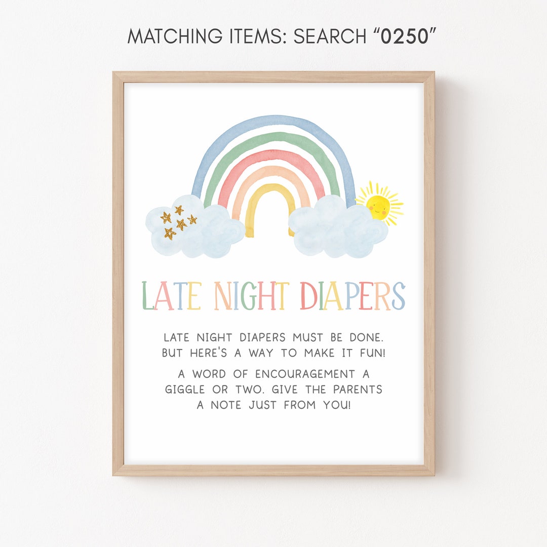 Late Night Diapers Sign Pastel Rainbow Baby Shower, Little Ray of ...