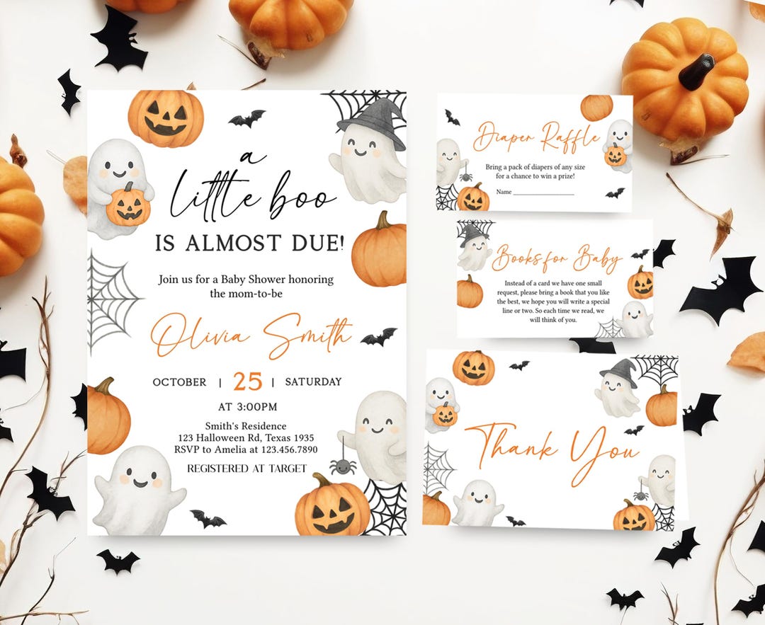 Editable A Little Boo is Almost Due Baby Shower Invitation Bundle ...