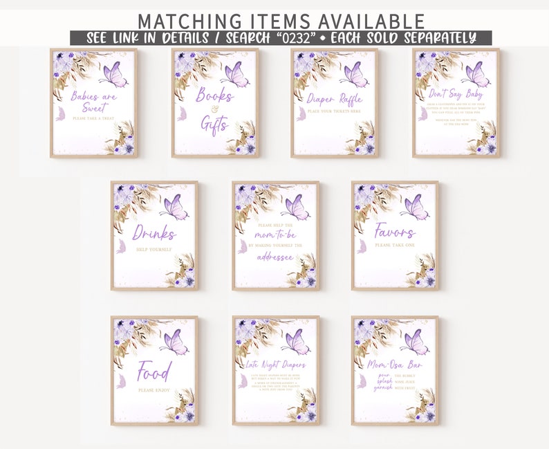Editable Boho Butterfly Baby Shower Welcome Sign, Purple Butterfly ...