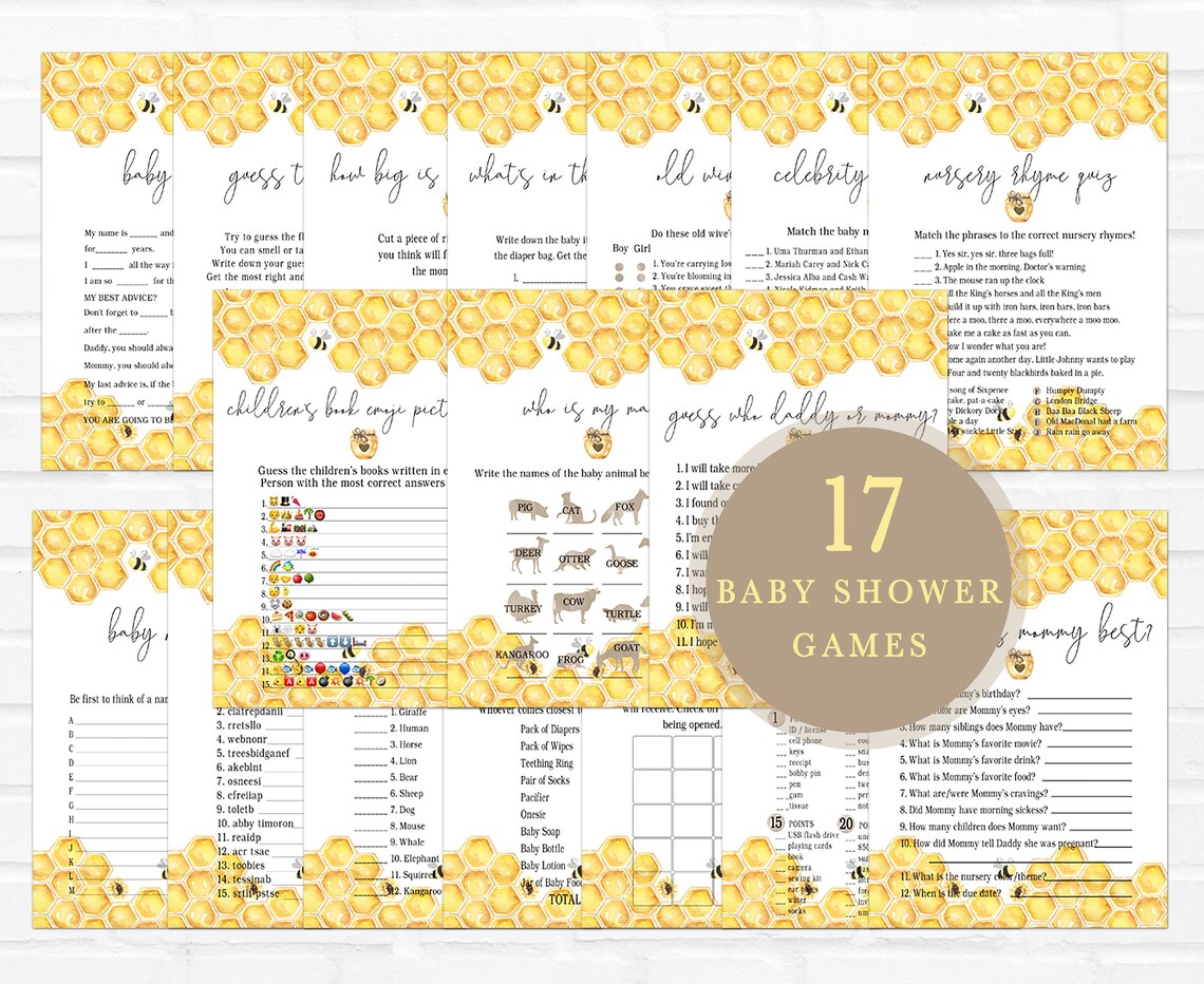 Honey Bee Baby Shower Games Bumble Bee Shower Game Bundle - Etsy