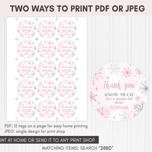 Editable Winter Onderland Birthday Round Favor Tags, Pink Silver ...