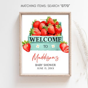 Editable Berry Sweet Baby Shower Welcome Sign, Strawberry Baby Shower ...