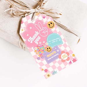 Editable Peace Out Single Digits Birthday Favor Tags, Retro Checkered ...