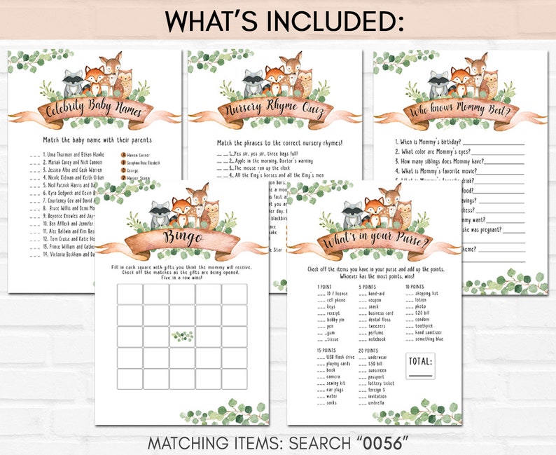 Woodland Baby Shower Games, Woodland Baby Shower Game Pack, Woodland ...