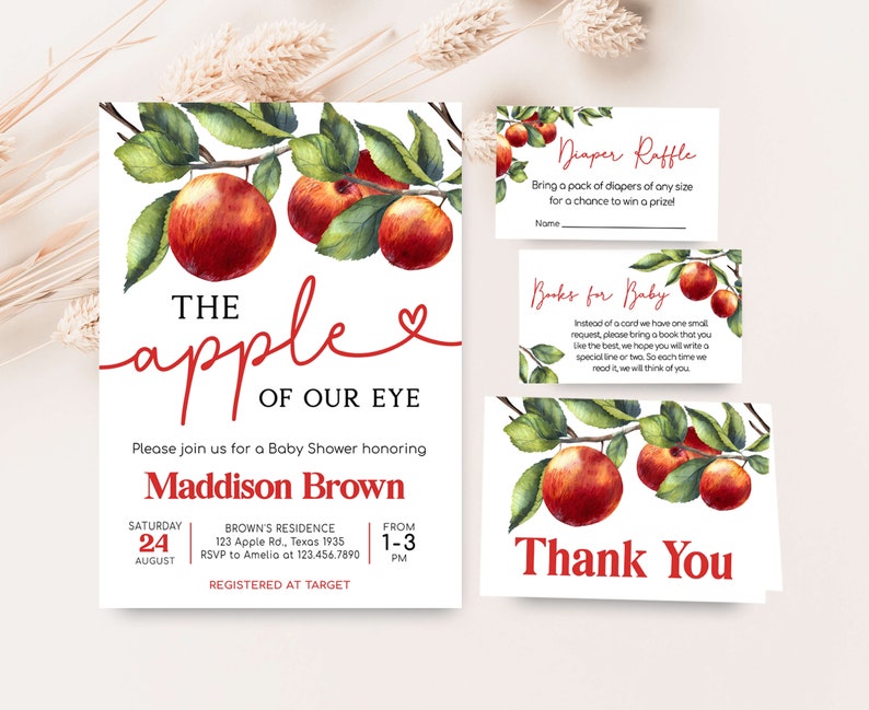 Editable Apple Fall Baby Shower Invitation Bundle, Apple of Our Eye ...