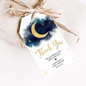 Editable We Are Over the Moon Baby Shower Favor Tag, Boy Moon and Stars ...