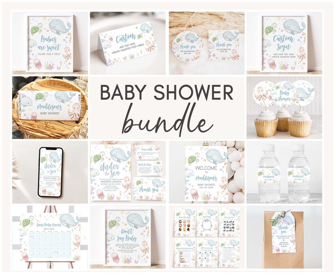 Editable Under the Sea Baby Shower Bundle, Gender Neutral Nautical Baby ...