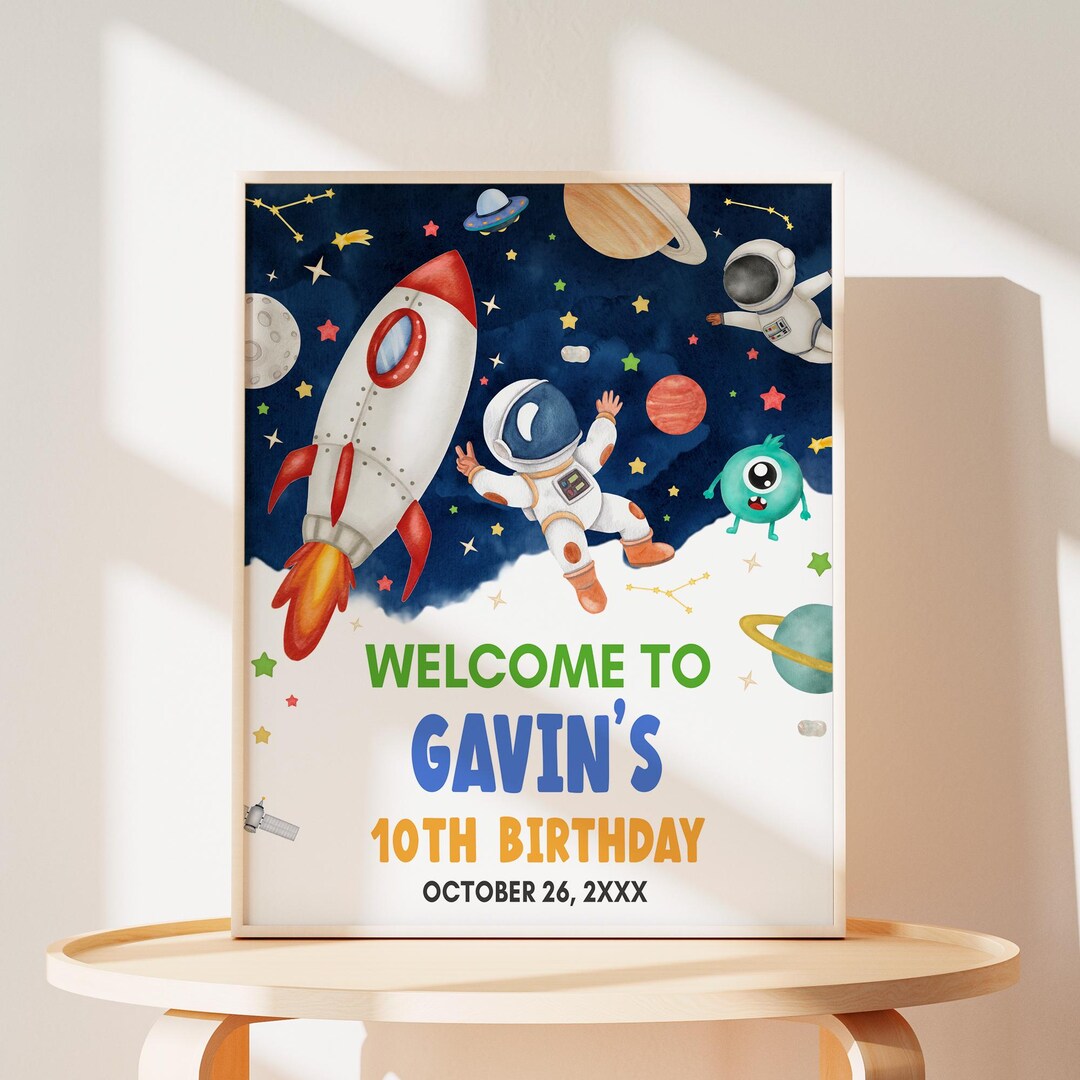 Editable Outer Space Birthday Welcome Sign, Galaxy Birthday Party ...