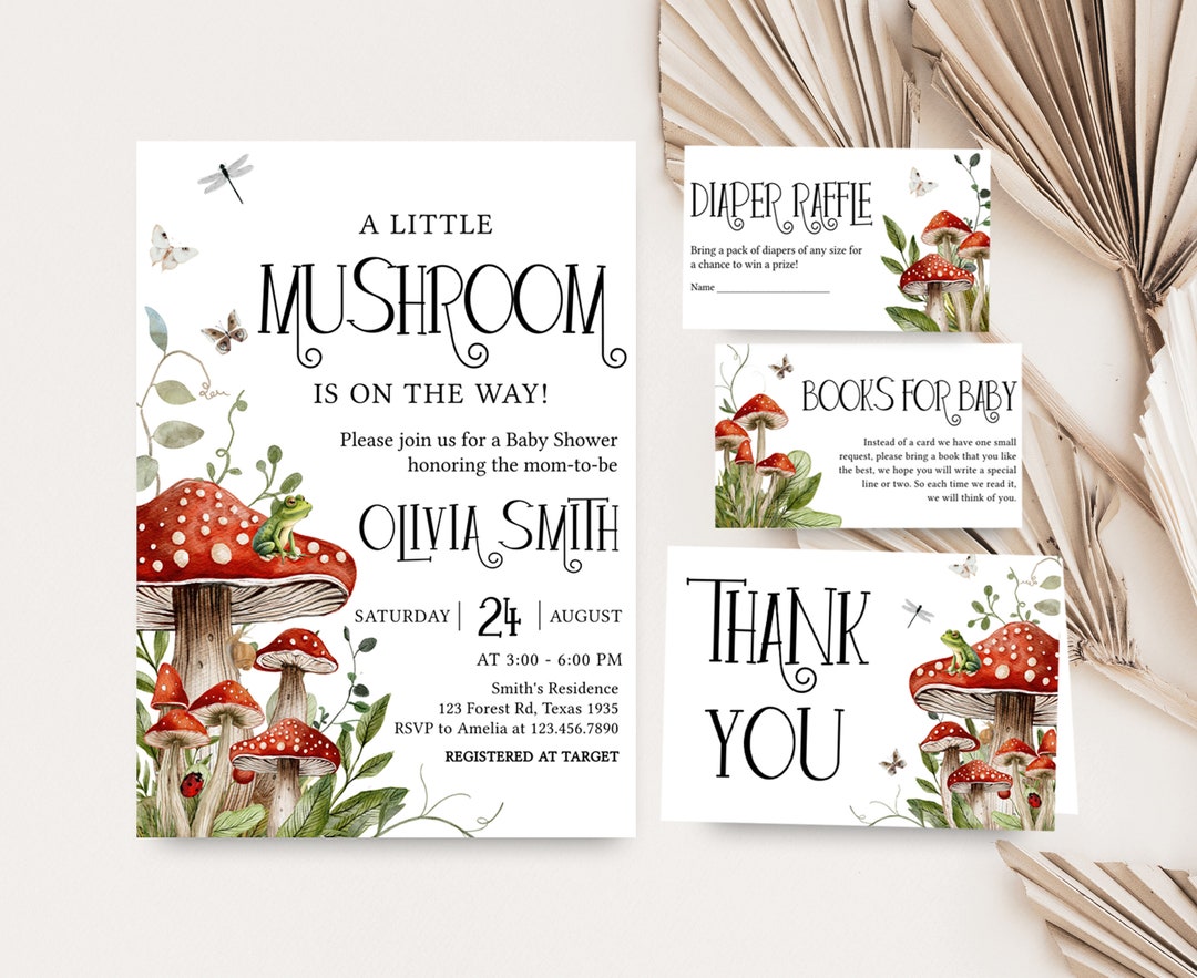 Editable Mushroom Fall Baby Shower Invitation Bundle, Enchanted Forest ...
