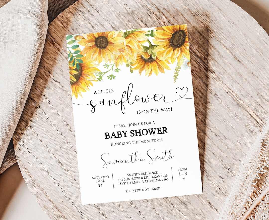Editable Sunflower Baby Shower Invitation, Sunflowers Girl Rustic Baby ...