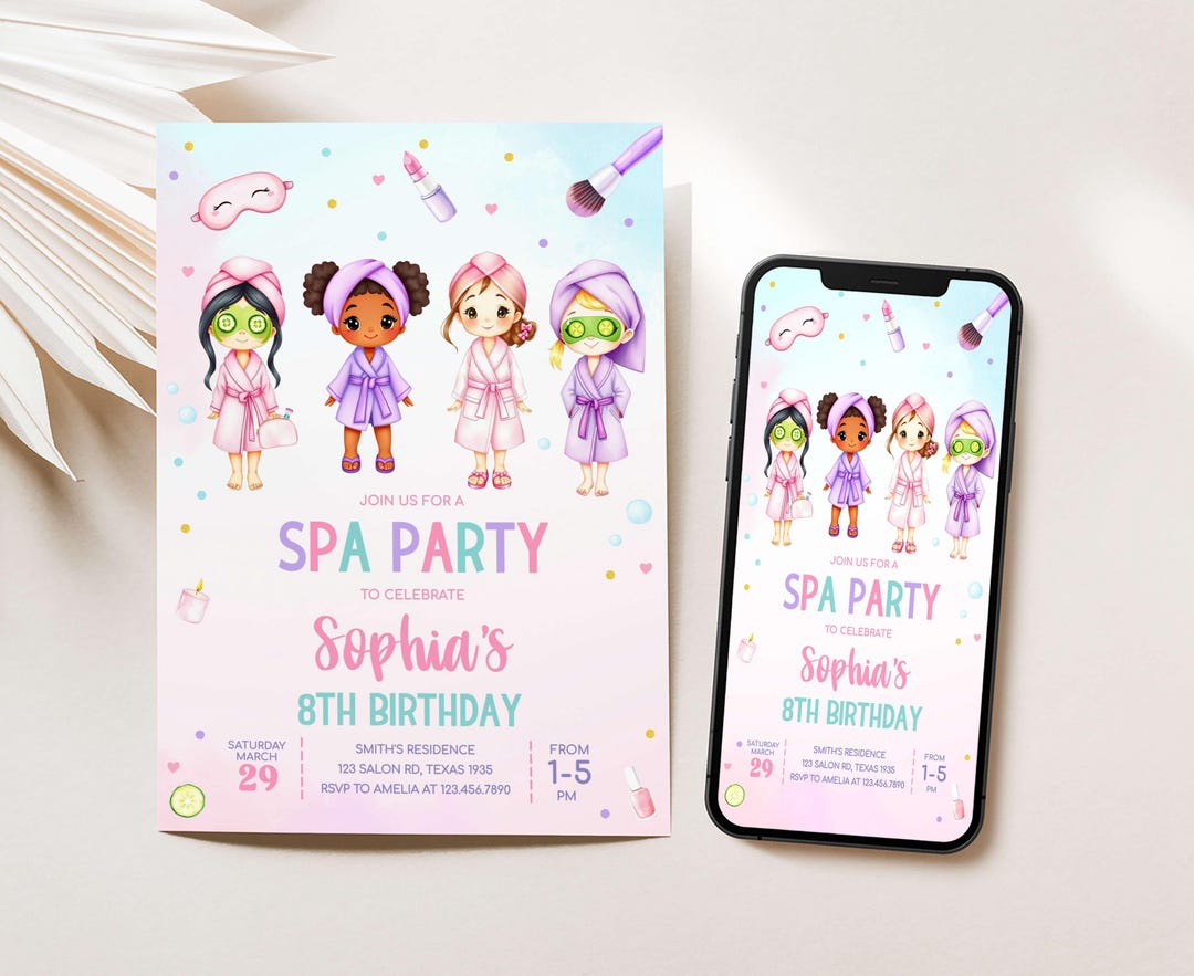Editable Spa Party Birthday Invitation, Girls Spa Birthday Invite, Glam ...
