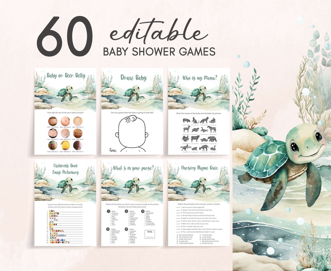 Editable Sea Turtle Baby Shower, Games Bundle Under the Sea Baby Shower ...