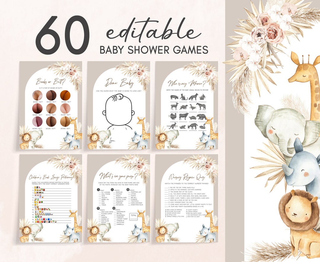 Boho Safari Baby Shower Games Bundle, Boho Jungle Baby Shower Game Pack ...
