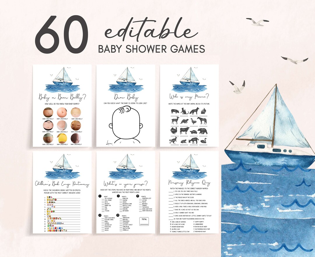 Editable Ahoy It's a Boy Baby Shower Games Bundle, Nautical Baby Shower ...
