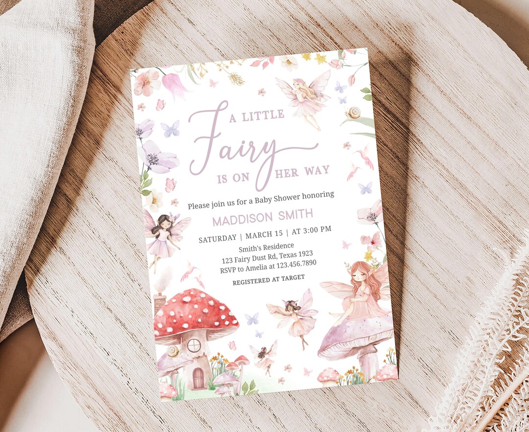 Editable A Little Fairy Baby Shower Invitation, Enchanted Forest Fairy ...