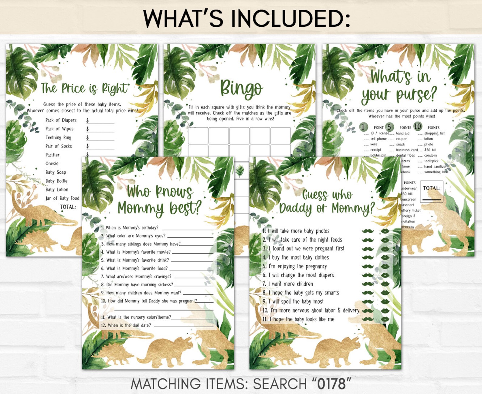 Dinosaur Baby Shower Games Bundle Gold Dino Baby Shower Game - Etsy