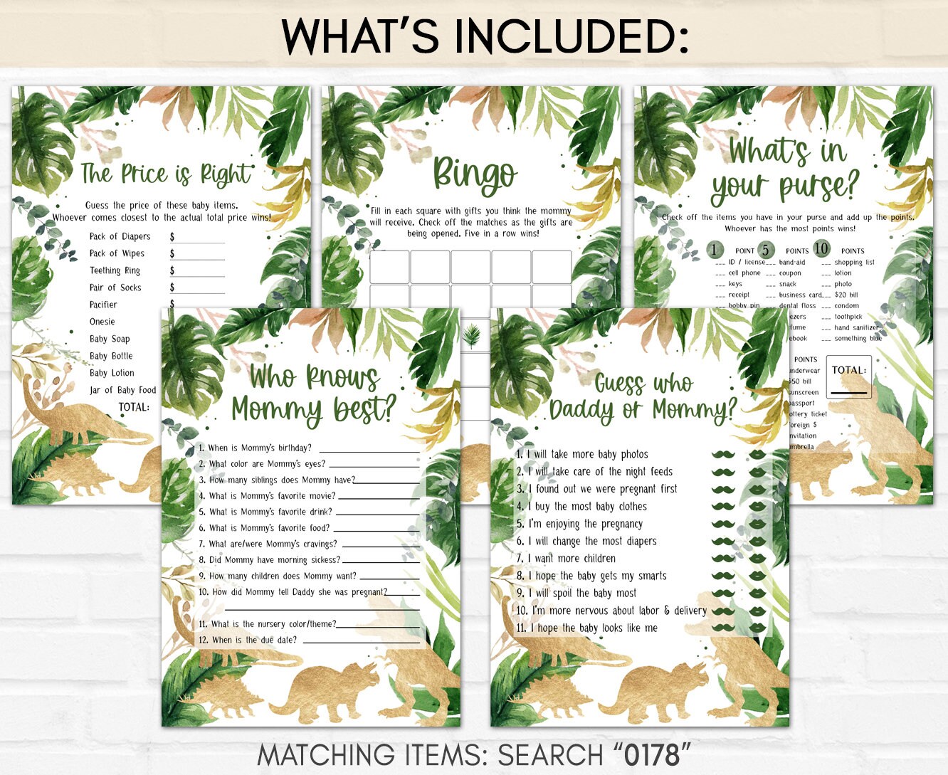Dinosaur Baby Shower Games Bundle Gold Dino Baby Shower Game - Etsy