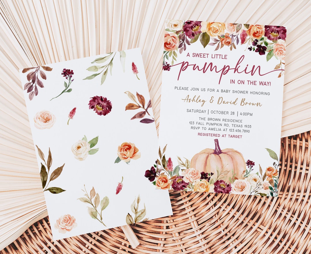 Editable A Little Pumpkin Baby Shower Invitation, Burgundy Fall Baby ...