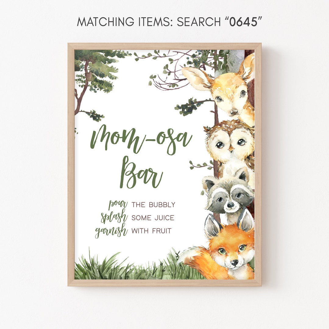 Mom Osa Bar Sign Woodland Baby Shower, Woodland Boy Baby Shower Momosa ...