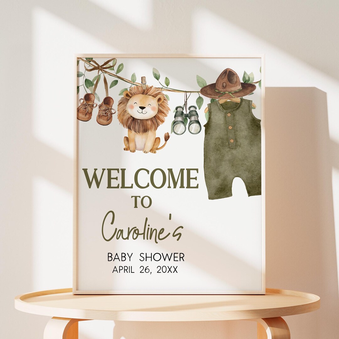 Editable A Little Wild One Baby Shower Welcome Sign, Greenery ...