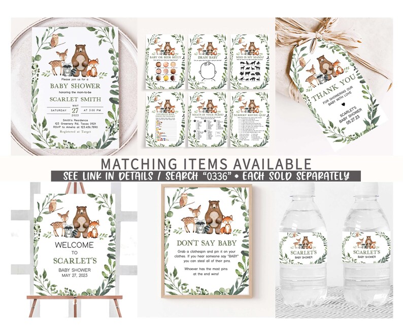 Editable Woodland Baby Shower Bundle, Woodland Animals Baby Shower Pack ...