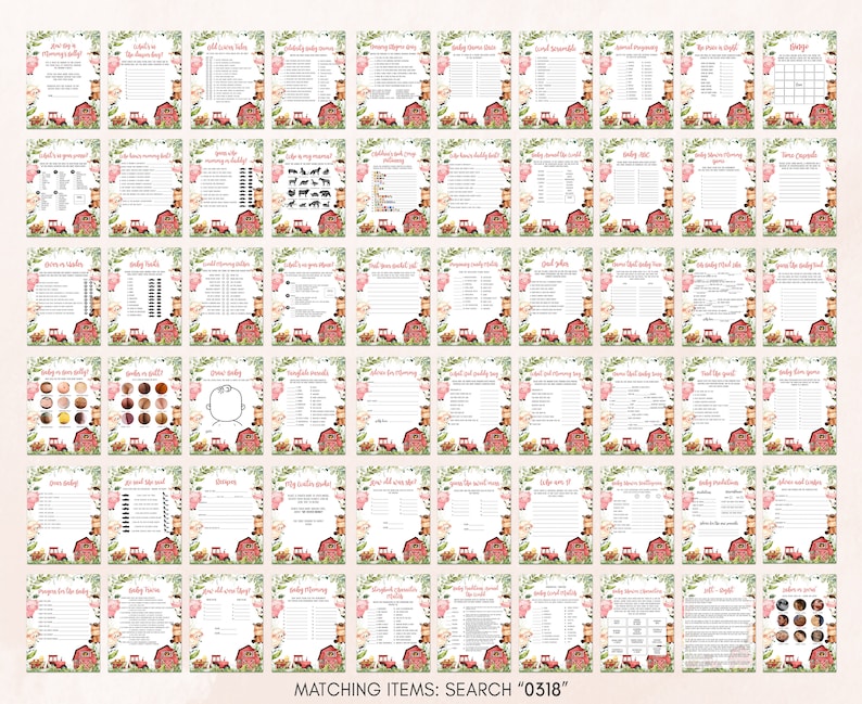 Editable Farm Baby Shower Games Bundle, Red Barnyard Baby Shower Game ...