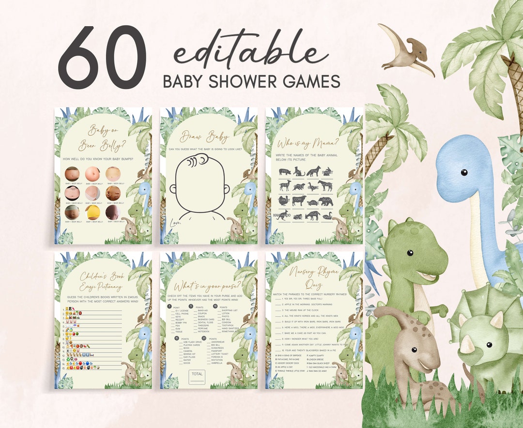 Editable Dinosaur Baby Shower Games Bundle, Gender Neutral Dino Baby ...