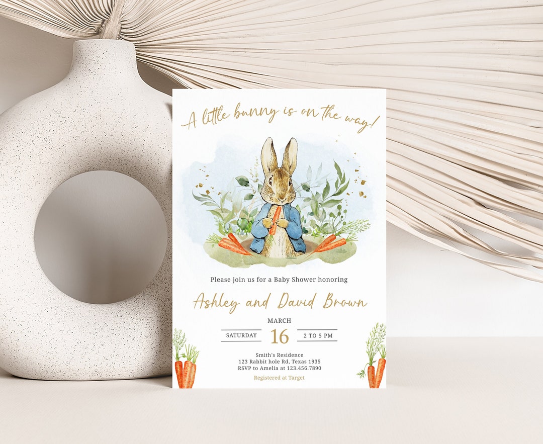 Editable Peter Rabbit Baby Shower Invitation, Blue Peter Rabbit Baby ...