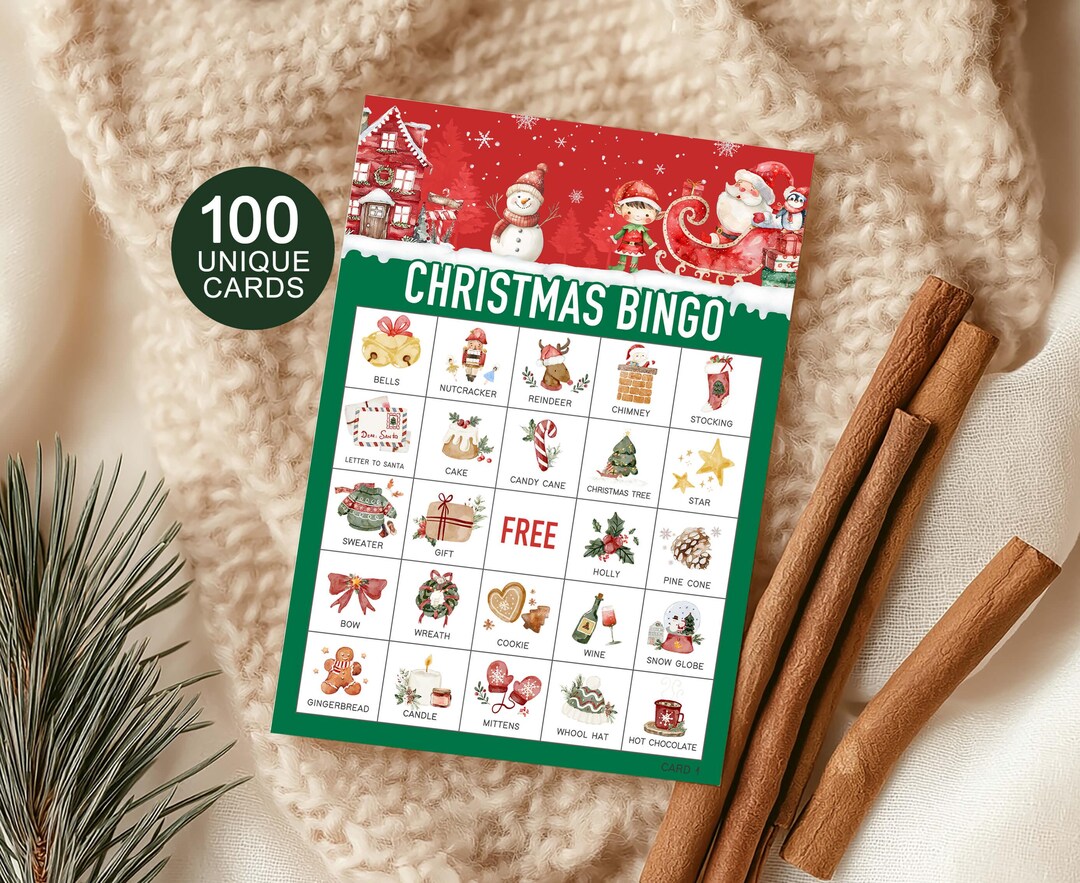 100 Christmas Bingo Cards, Elf Christmas Bingo Game, Holiday Bingo ...