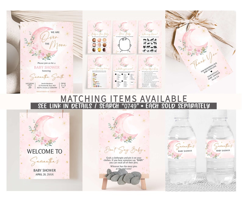 Editable Pink Moon and Stars Baby Shower Bottle Label, We Are the Moon ...