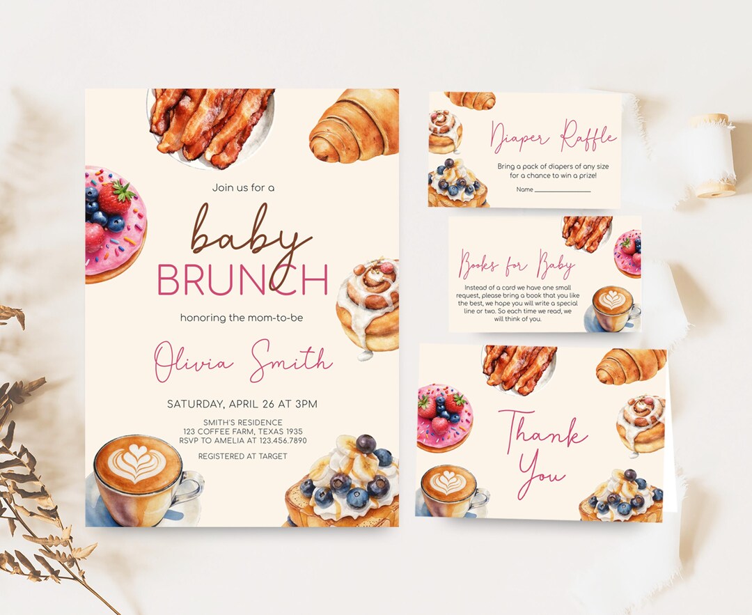 Editable Baby Brunch Baby Shower Invitation Bundle, Blueberry Pancake ...