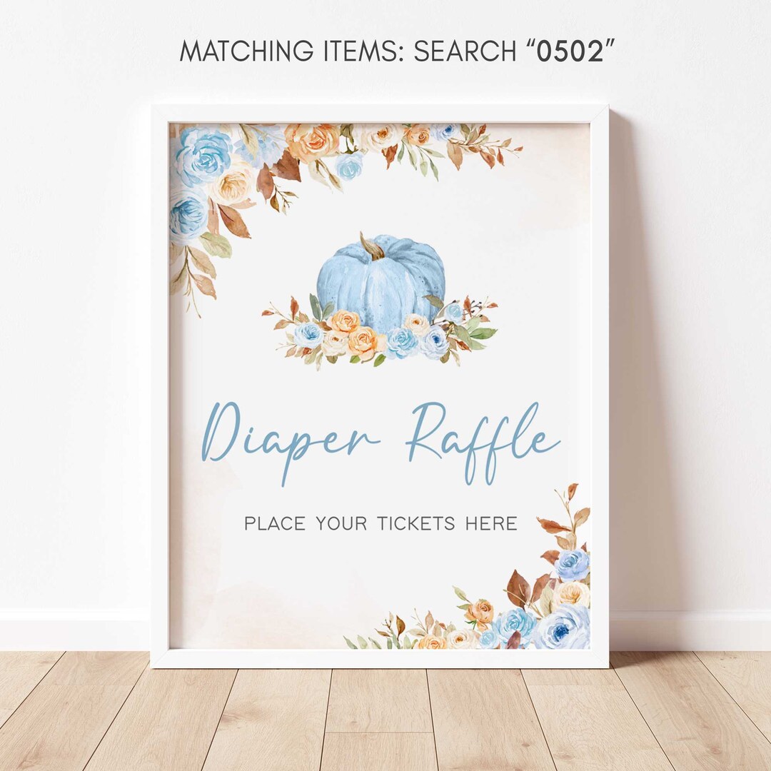 Diaper Raffle Sign Fall Blue Pumpkin Baby Shower, Boy Little Pumpkin ...