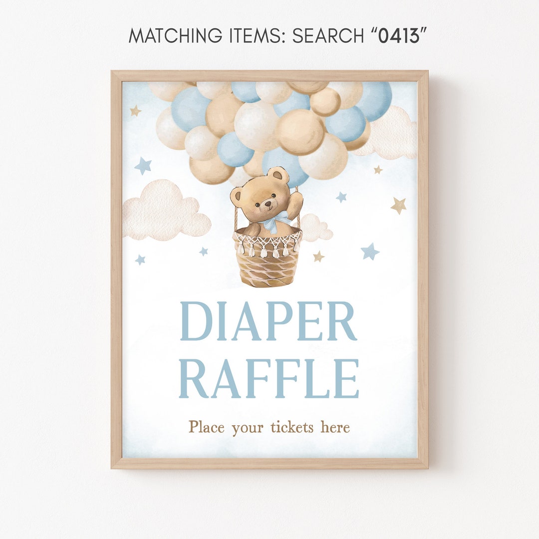Diaper Raffle Sign Teddy Bear Hot Air Balloon Baby Shower We - Etsy