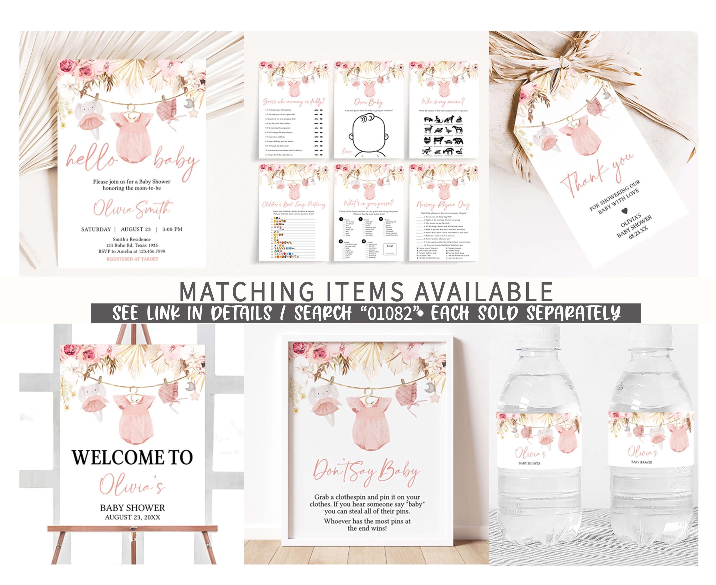 Editable Boho Baby Clothesline Baby Shower Games Bundle, Girl ...