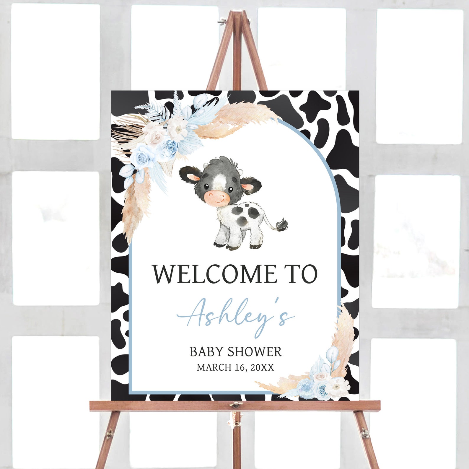 Editable Boy Holy Cow Baby Shower Welcome Sign, Blue Highland Cow Baby ...