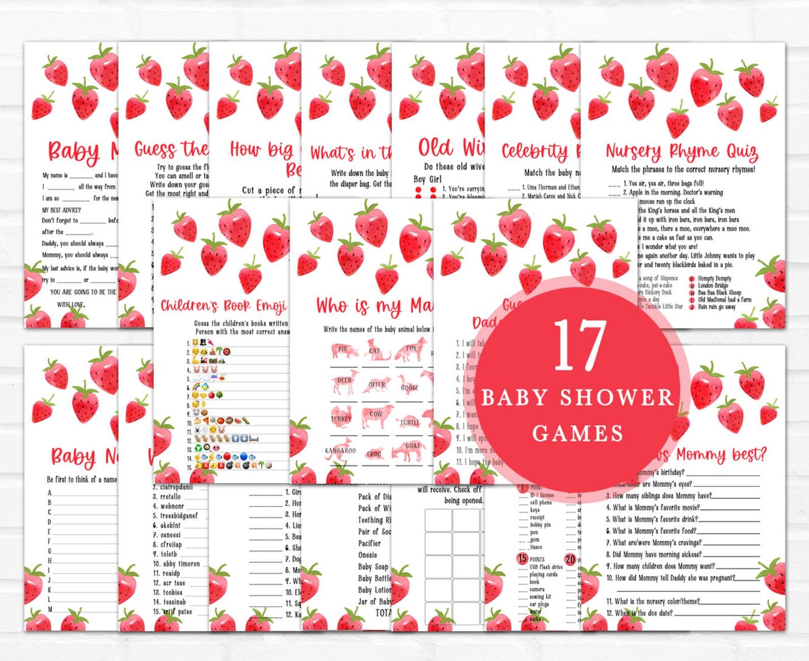 Strawberry Baby Shower Games Strawberries Baby Shower Games - Etsy