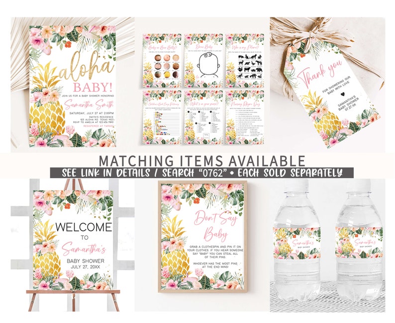 Editable Gold Pineapple Baby Shower Due Date Calendar, Pink Floral ...