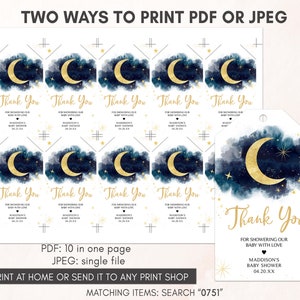 Editable We Are Over the Moon Baby Shower Favor Tag, Boy Moon and Stars ...