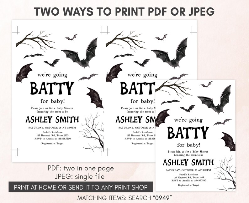 Editable We're Going Batty Halloween Baby Shower Invitation Bundle ...