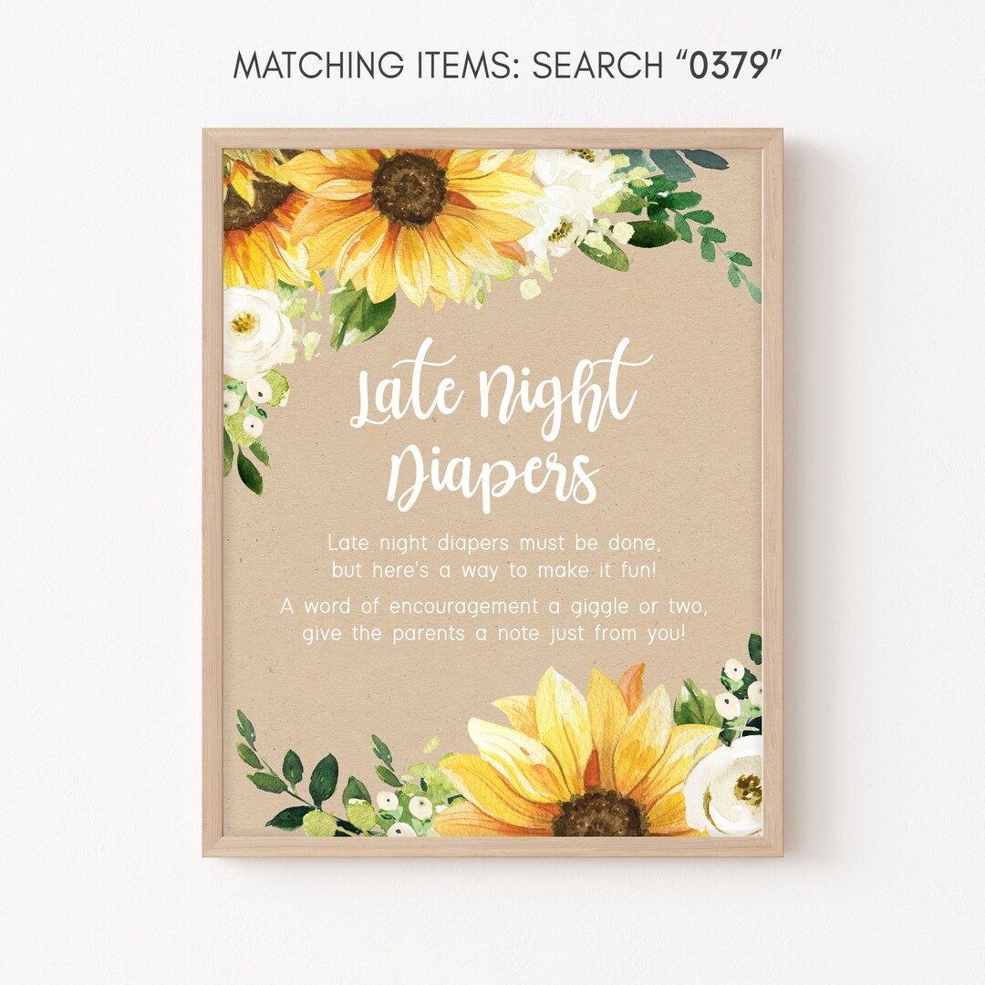 Late Night Diapers Sign Sunflower Girl Baby Shower, Rustic Boho Baby ...