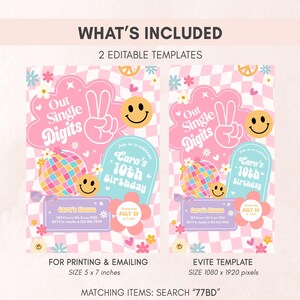 Editable Peace Out Single Digits Birthday Invitation, Retro Checkered ...