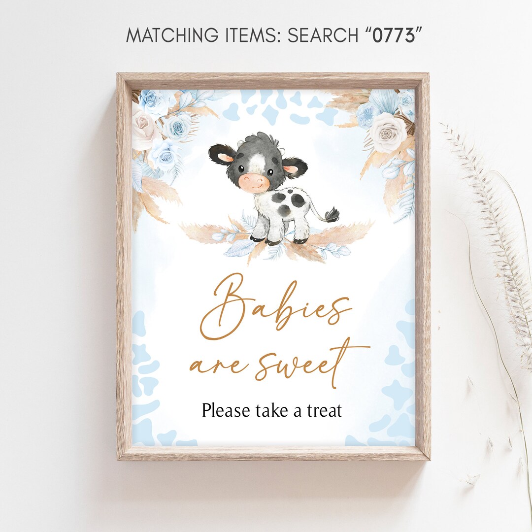 Babies Are Sweet Signs Boy Highland Cow Baby Shower, Blue Holy Cow Baby ...
