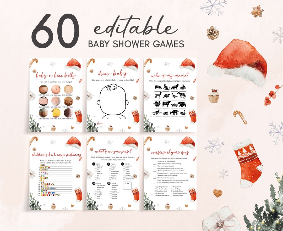 Editable Santa Baby Shower Games Bundle Christmas Baby Shower - Etsy
