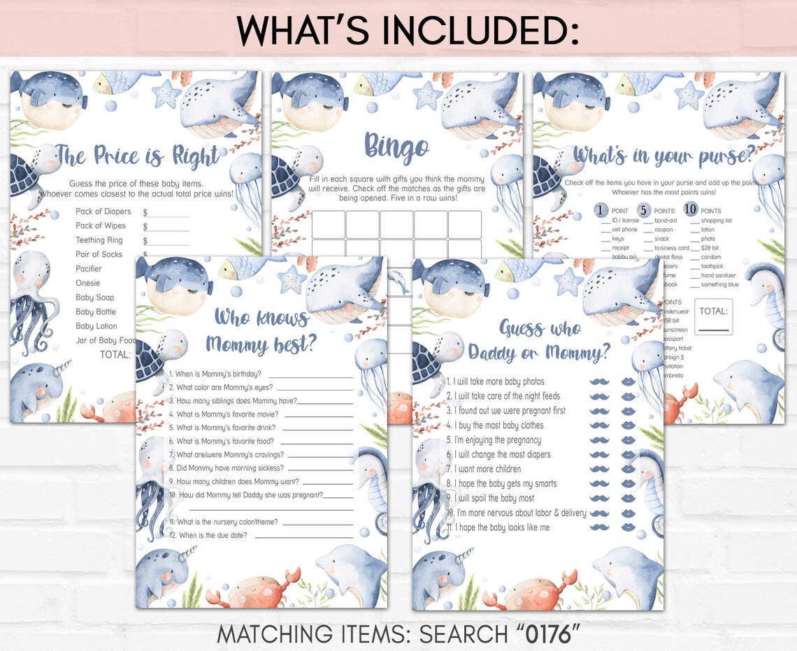 Under the Sea Baby Shower Games Ocean Baby Shower Game Pack - Etsy